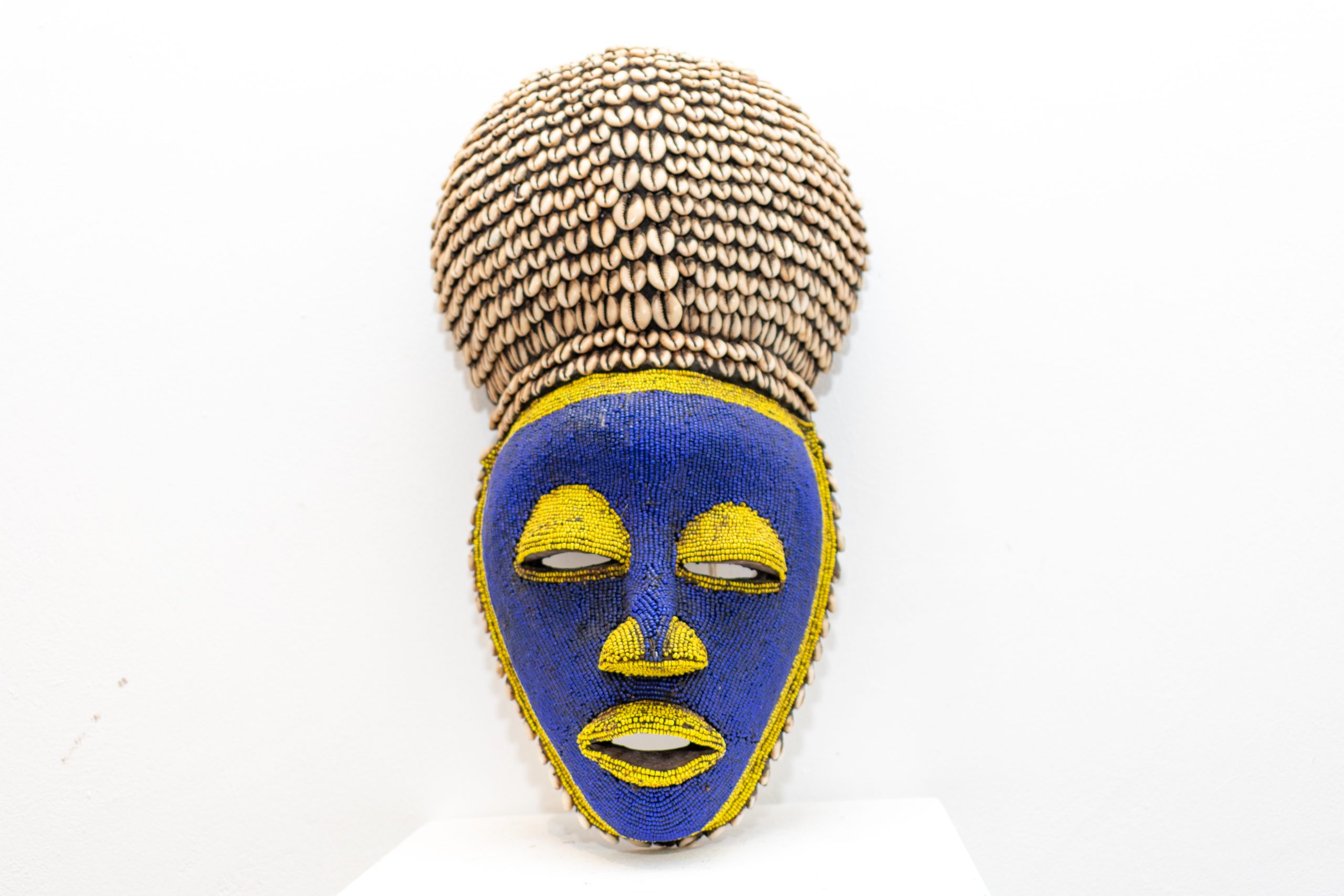 BAMUN MASK, BEADED (blue & yellow) – Jua Range
